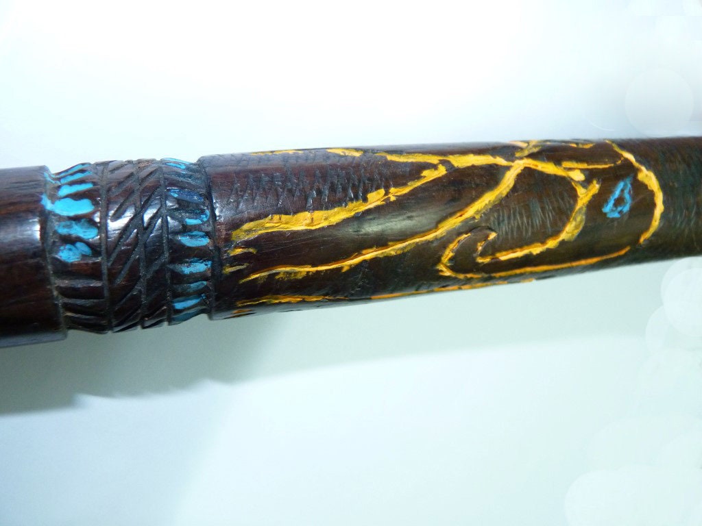 Antique African Hand-carved Wooden Staff Walking Stick, Animal and ...