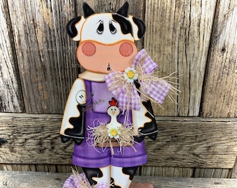 Cow Fall Porch Decoration, Hay Bale Decor, Posable Porch Sitter ...