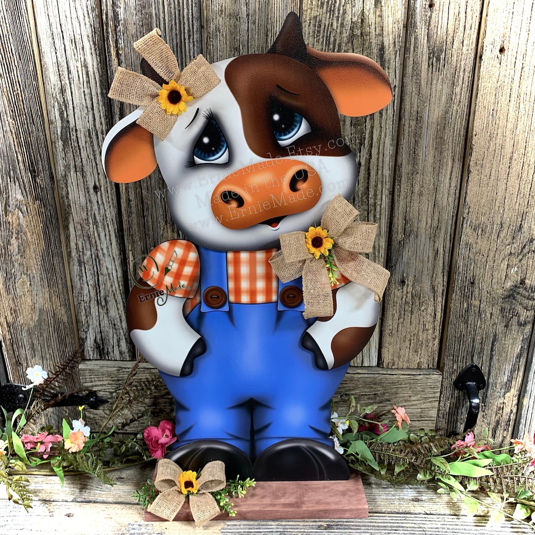 Farmhouse Centerpiece, Cow Decoration, Primitive Wooden Cow Shelf ...