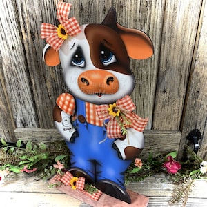 Farmhouse Centerpiece, Cow Decoration, Primitive Wooden Cow Shelf ...