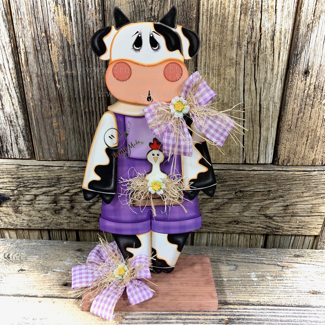 Farmhouse Centerpiece, Cow Decoration, Primitive Wooden Cow Shelf ...