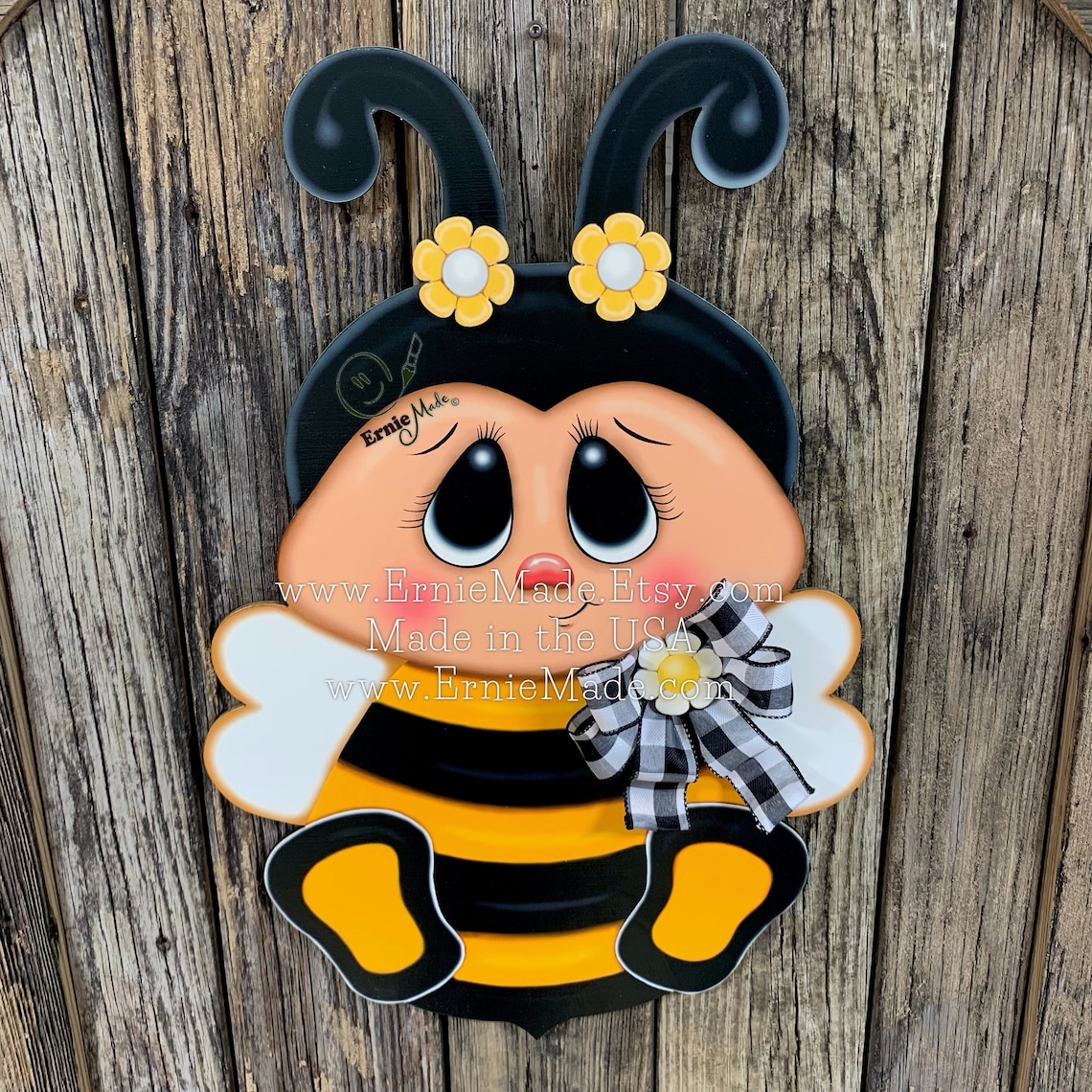 BEE Door Hanger, Bee Decoration, Bee Wreath, Wooden Bee Sign, Bumble ...