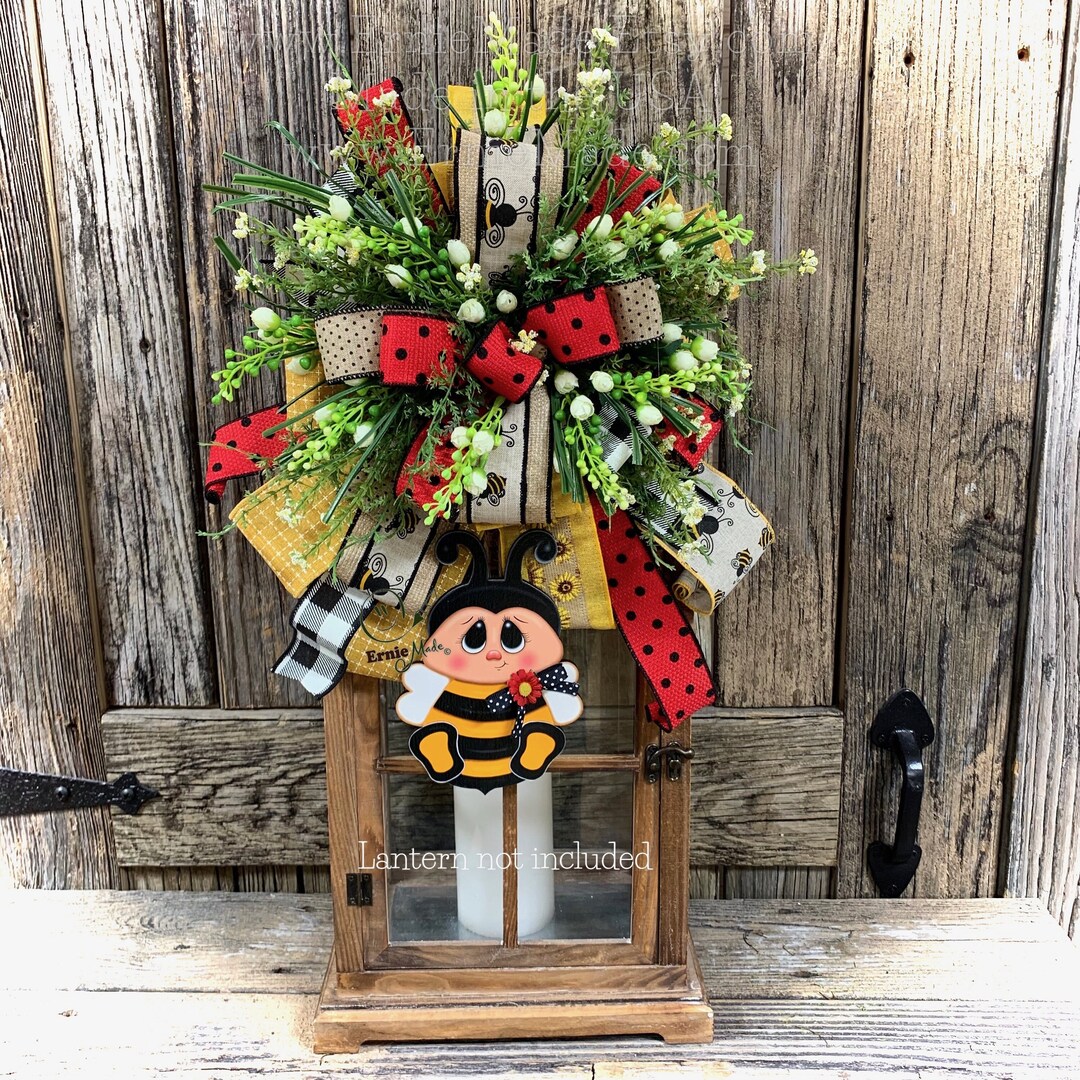 Bow for Lantern, Bee Decoration, Spring Lantern Swag, Wooden Bee Decor ...