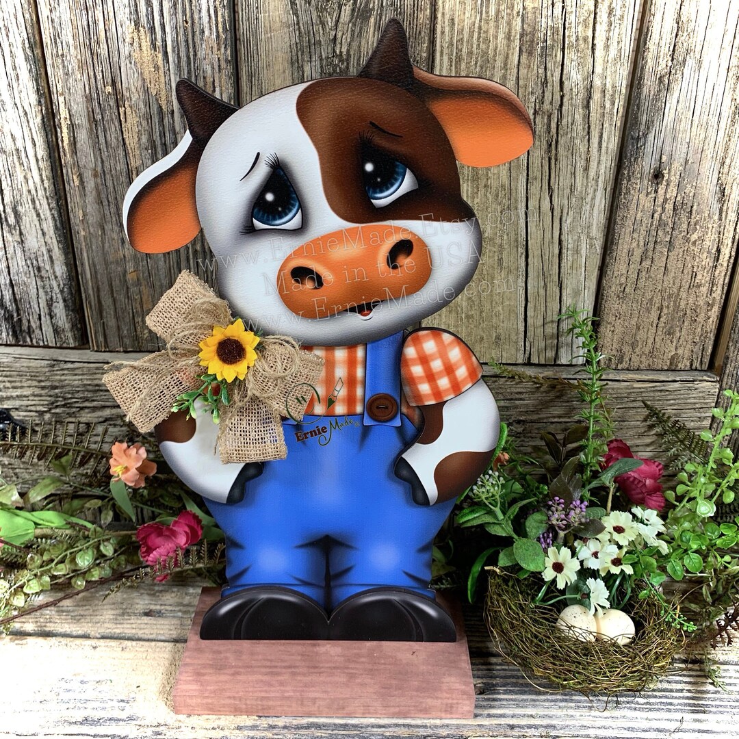 Farmhouse Centerpiece, Cow Decoration, Primitive Wooden Cow Shelf ...