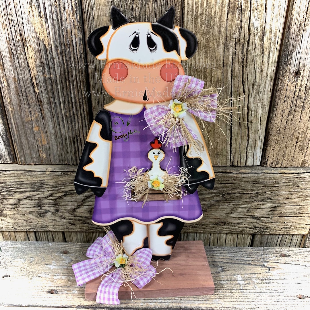 Farmhouse Centerpiece, Cow Decoration, Primitive Wooden Cow Shelf ...