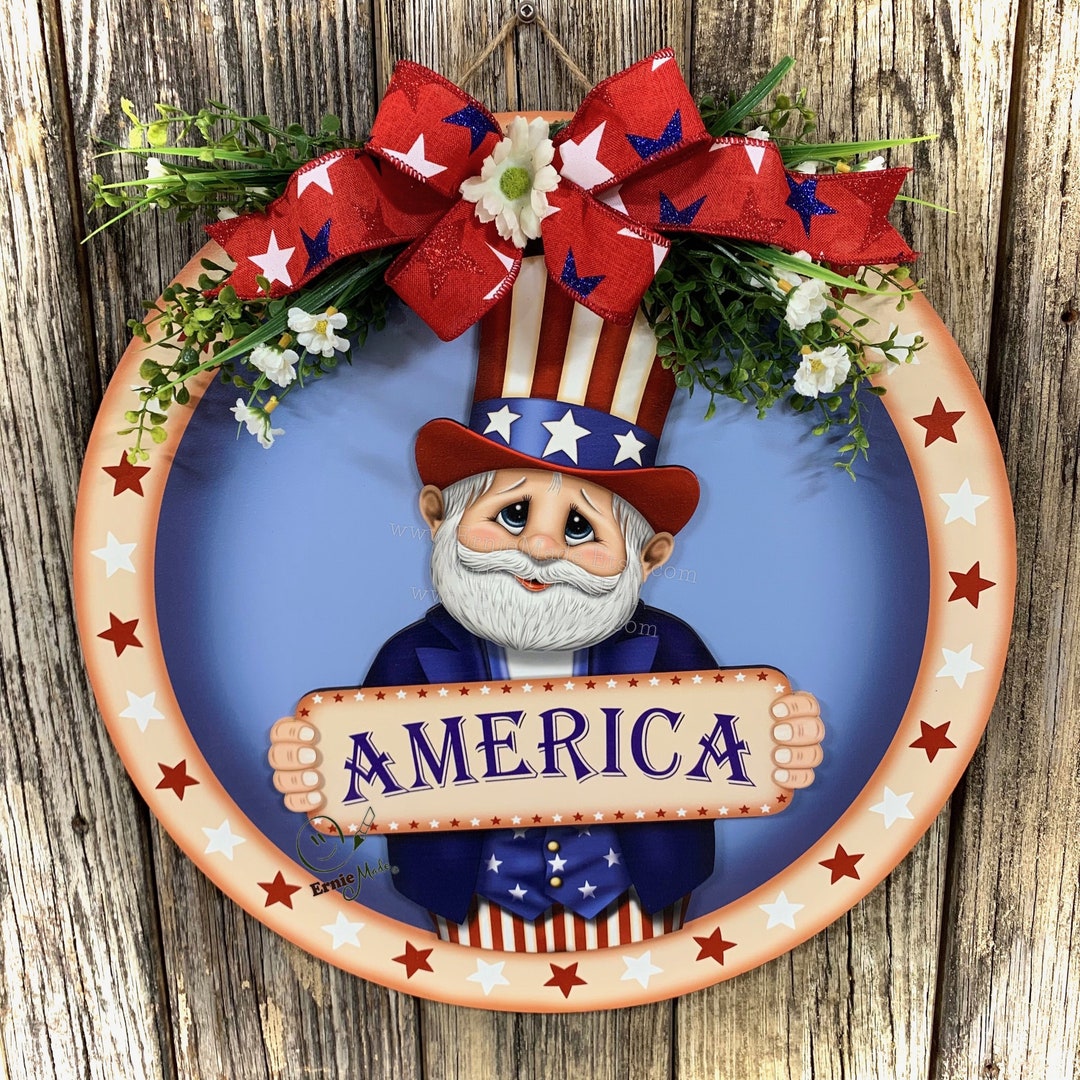Patriotic Uncle Sam Decoration, Summer Door Hanger, America, Fourth of ...