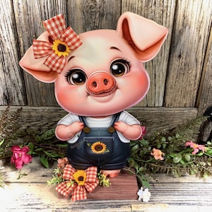 Farmhouse Centerpiece, Pig Decoration, Pig Sign, Wooden Pig Shelf ...