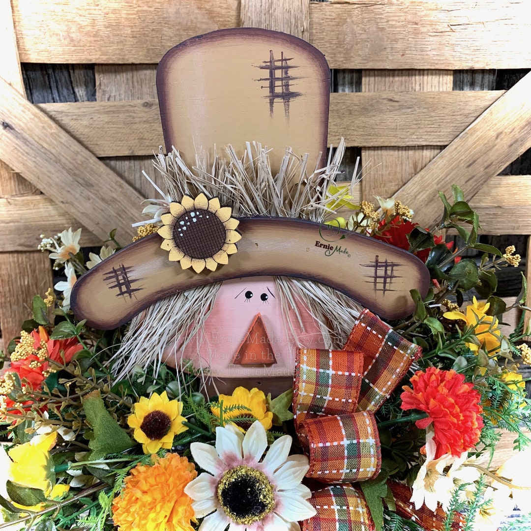 Scarecrow, Fall Centerpiece, Sunflower Arrangement, Wooden Scarecrow ...