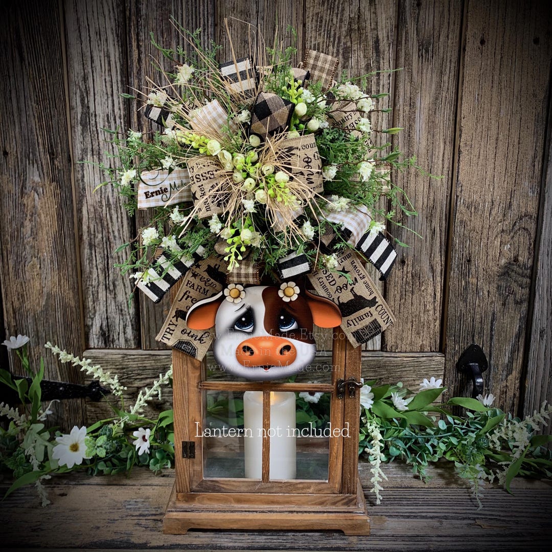 Bow for Lantern Bow, Farmhouse Cow Decoration, Summer Porch, Cute Cow ...