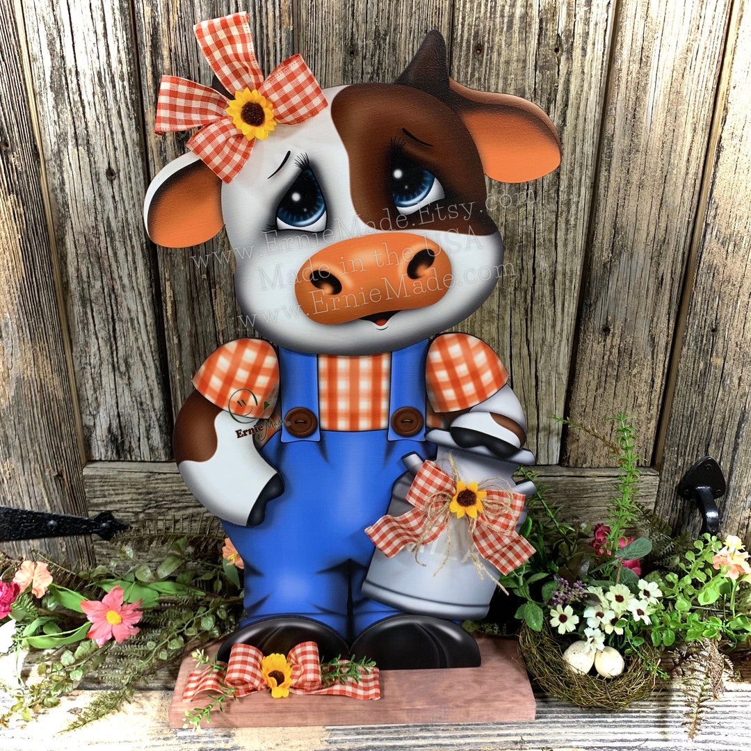 Farmhouse Centerpiece, Cow Decoration, Primitive Wooden Cow Shelf ...