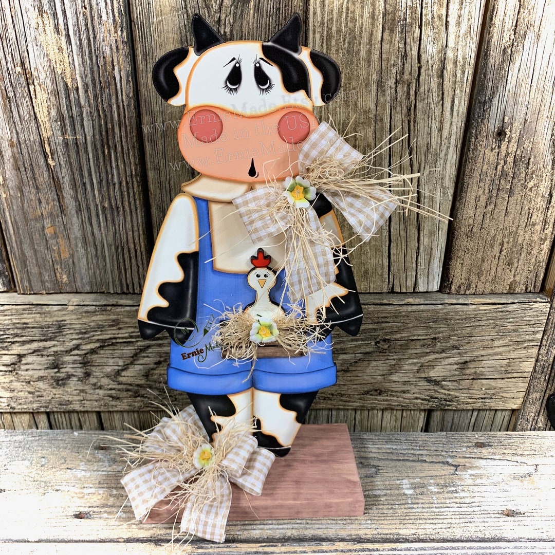 Farmhouse Centerpiece, Cow Decoration, Primitive Wooden Cow Shelf ...