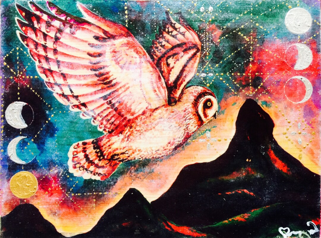 Large Size Hand Painted Wood Print Pueo Hawaiian Owl Spirit Medicine ...