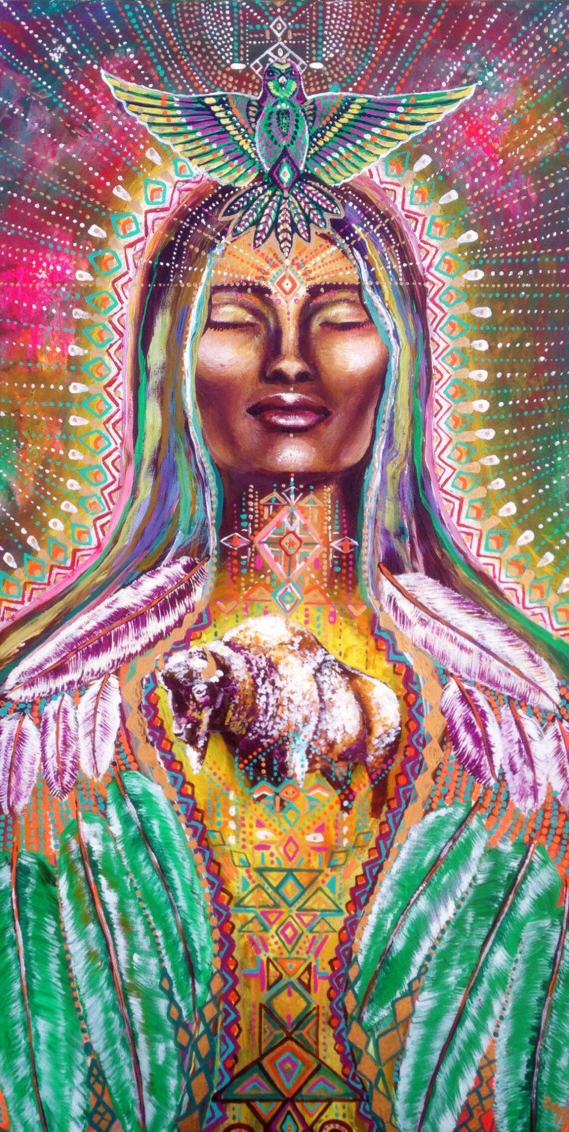 LARGE White Buffalo Bird Tribe Goddess Cosmic Feather Dream | Etsy