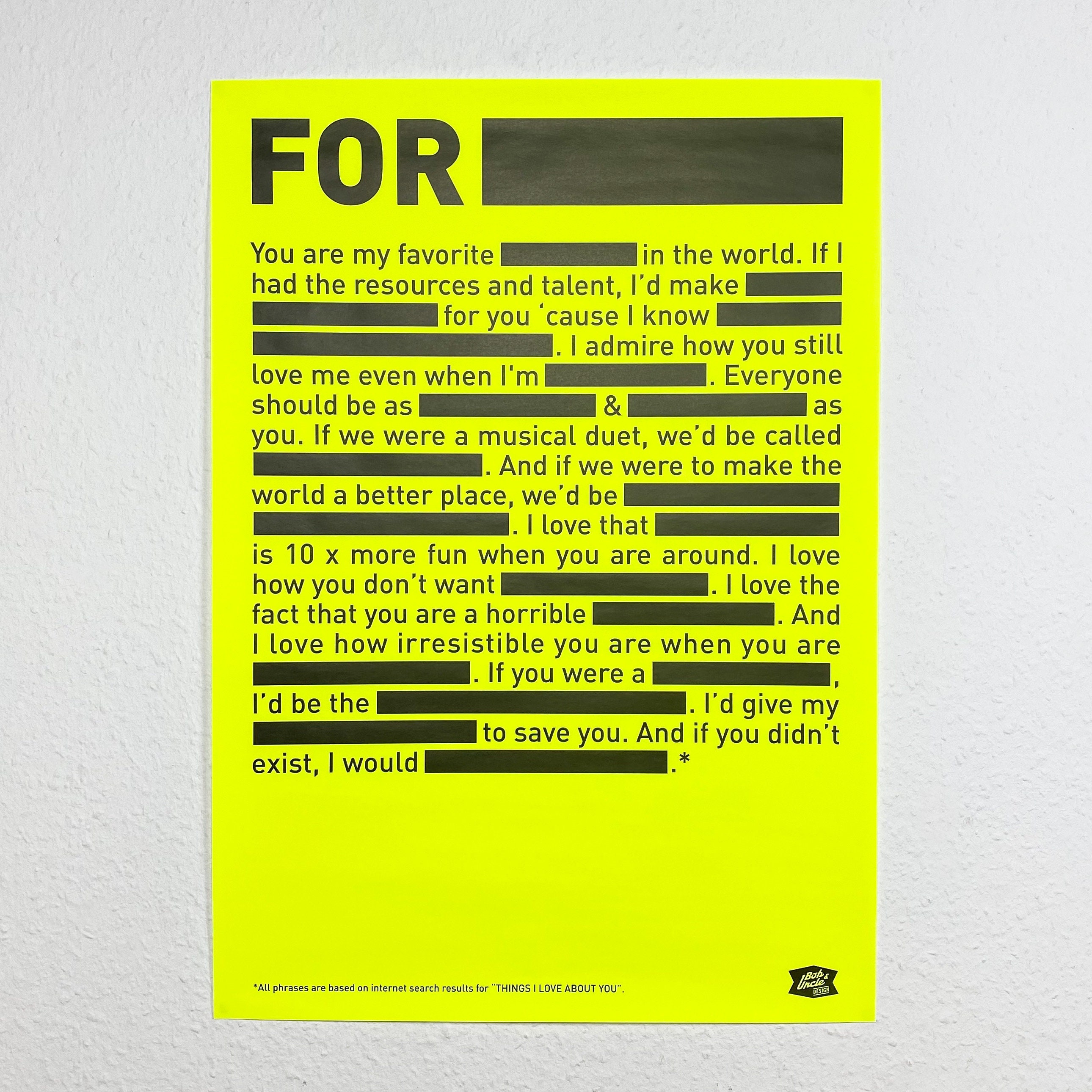 LOVE NOTE / Poster / 420 X 594 Mm / Neon Yellow - Etsy