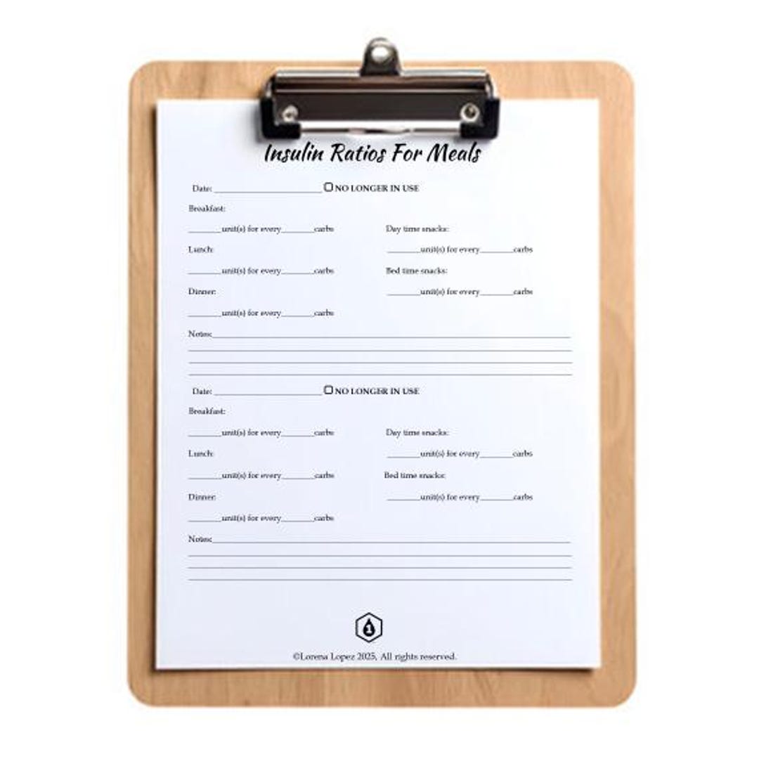 Insulin Ratios for Meals Sheet | T1D Printable PDF | Diabetes Meal ...