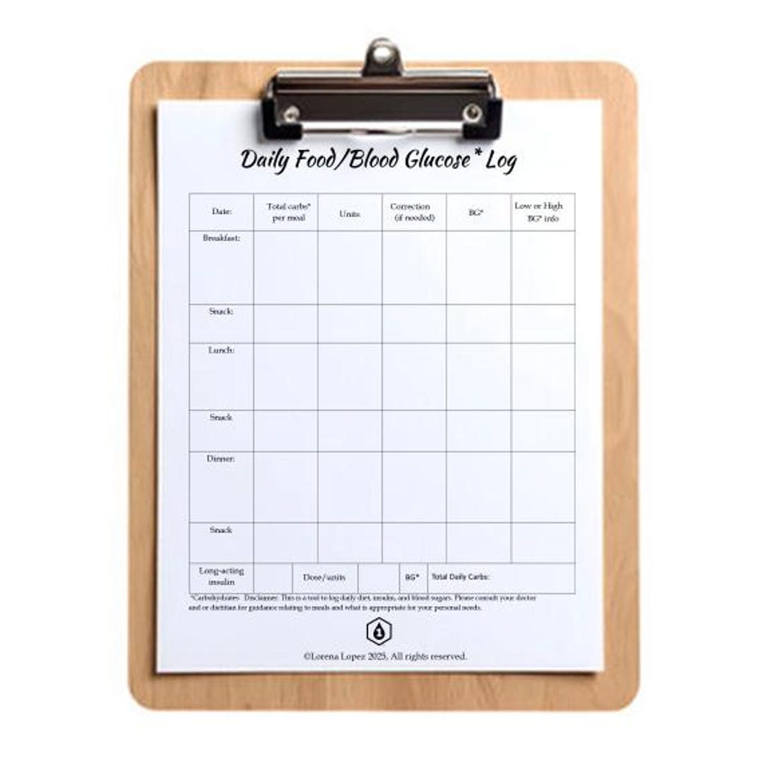 Printable T1D Tracker PDF – Blood Glucose, Food, Insulin & BG ...