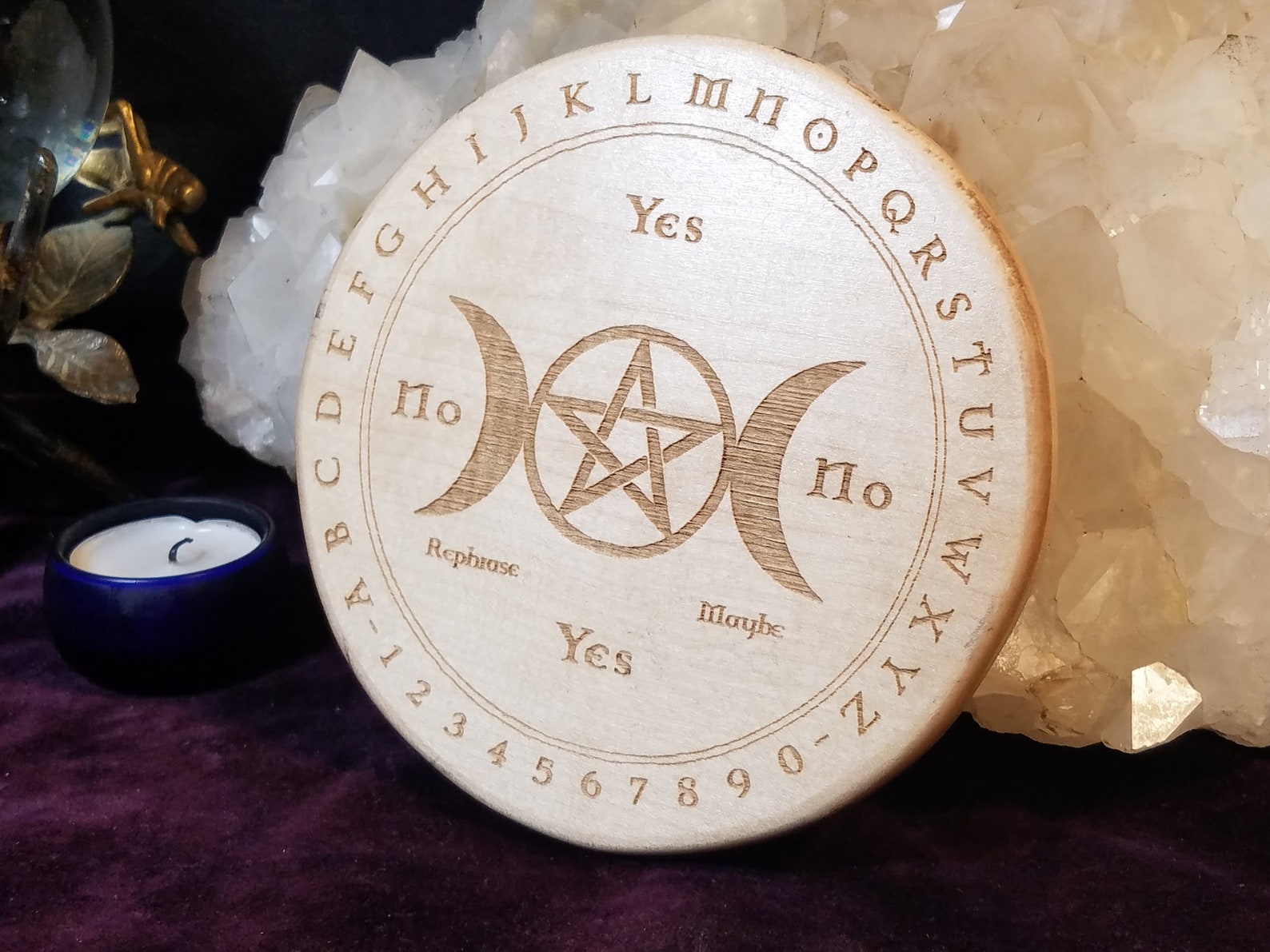 6" Pentacle Triple Moon Pendulum Board - Engraved, Solid Wood - Etsy