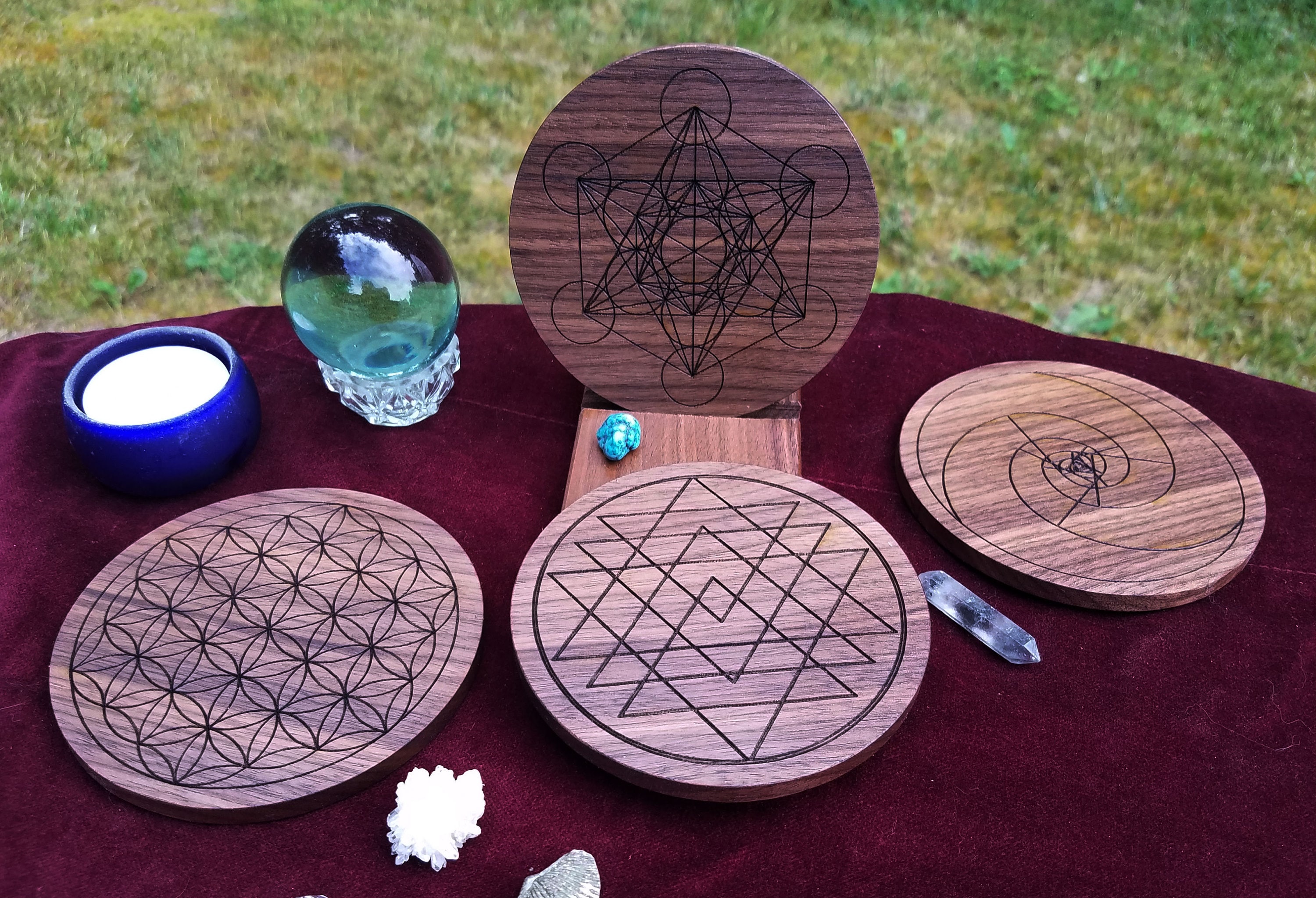 4" Solid Wood Crystal Grids - Walnut- Set W/ Pouch or Singles - Etsy