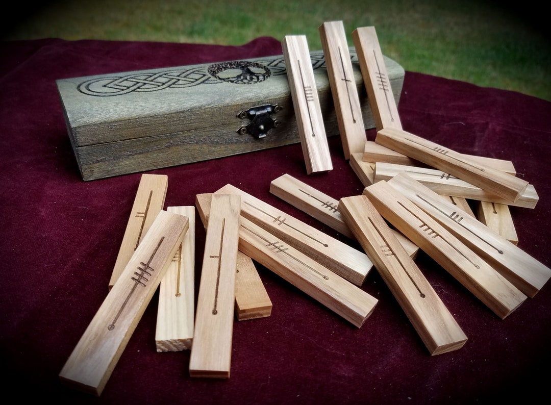 Ash Celtic Ogham Staves W/ Forfeda & Custom Case - Engraved Wood ...