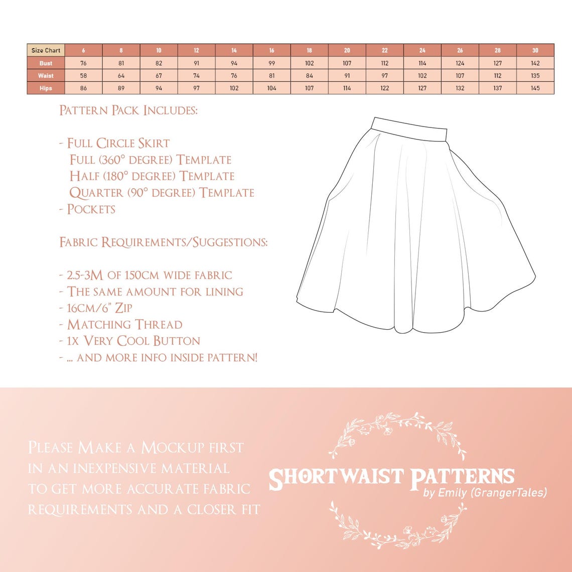 Full Circle Skirt With Side Pockets | PDF Pattern Size 6-30 - Etsy