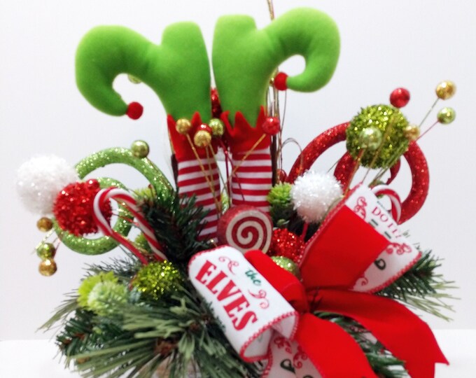Elf Legs Centerpiece, Holiday Arrangement, Christmas Table Centerpiece ...
