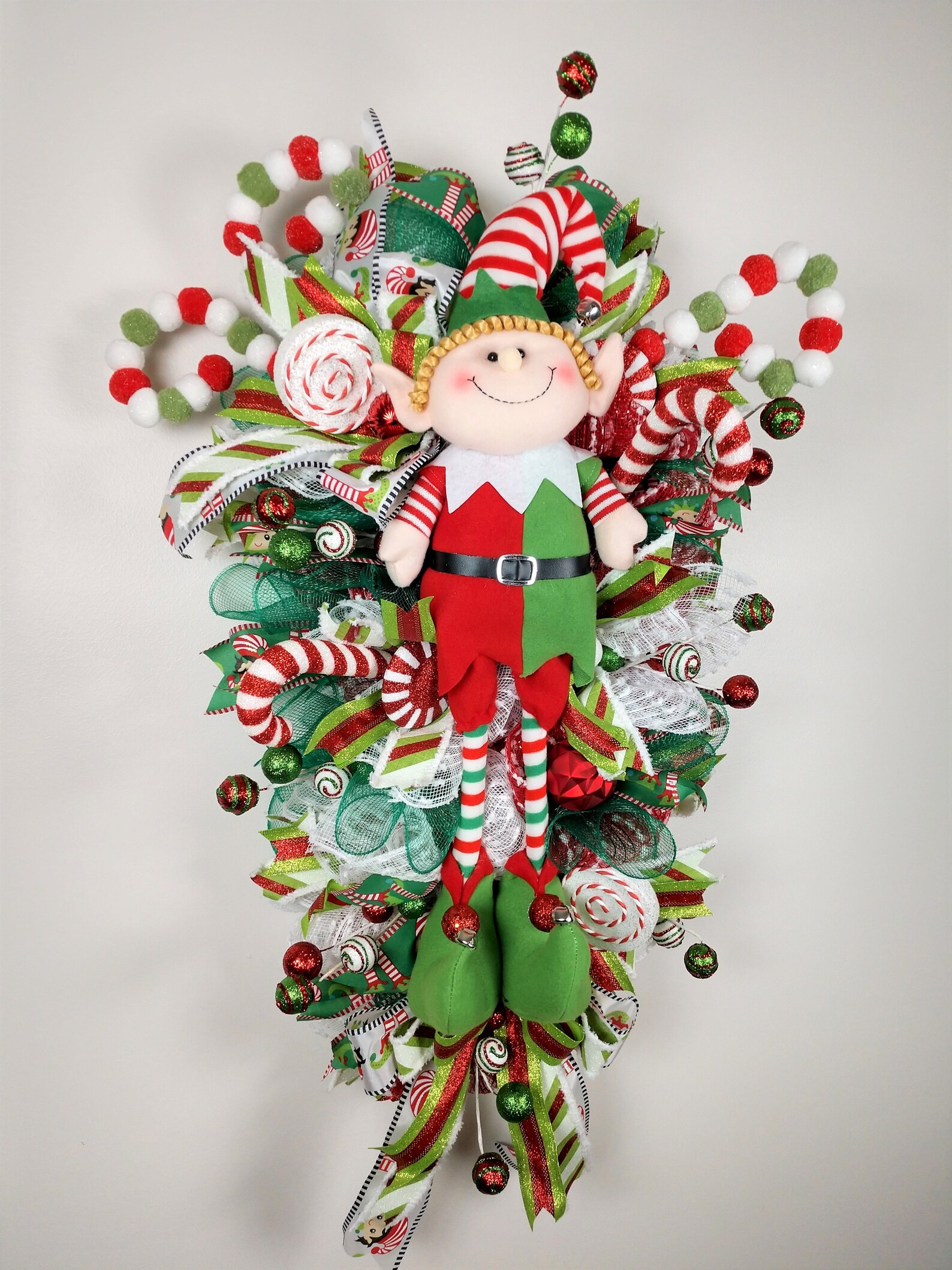 Elf Mesh Swag Wreath With Peppermints and Candy Canes - Etsy