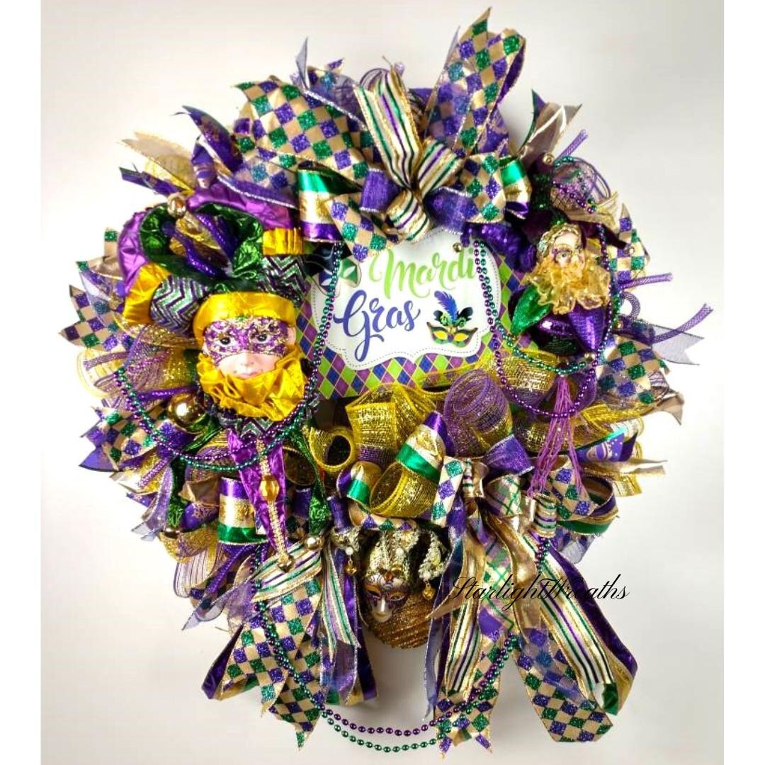 Mardi Gras Mesh Wreath, Jester Ruffle Mesh Wreath, Fat Tuesday Mesh ...