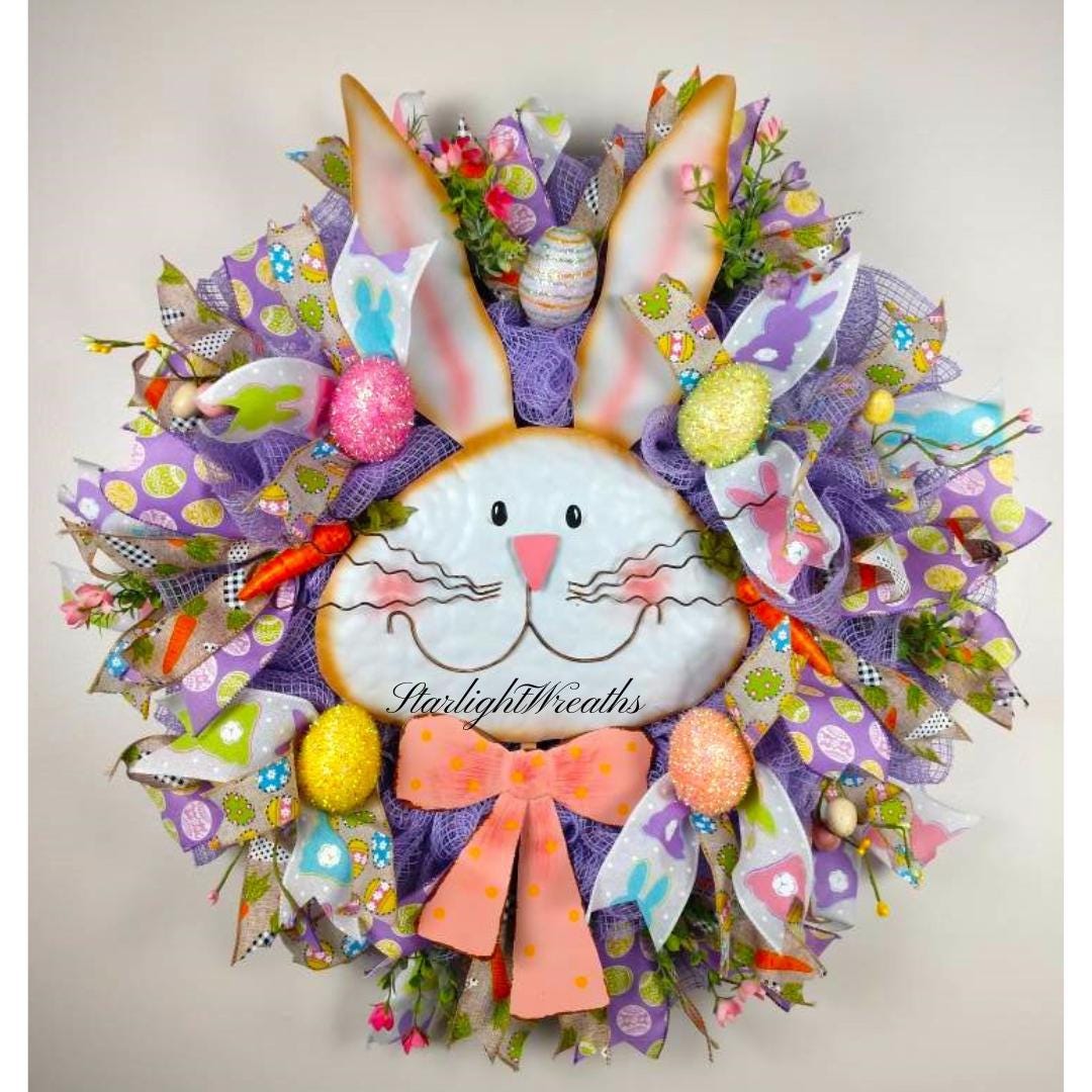Bunny Mesh Wreath for Your Easter Decor, Easter Ruffle Wreath - Etsy
