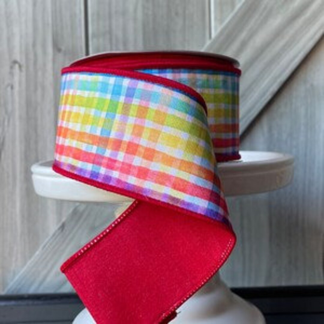 Rainbow Plaid Ribbon, Check Wired Ribbon, Rainbow Wired Ribbon, Stripe ...