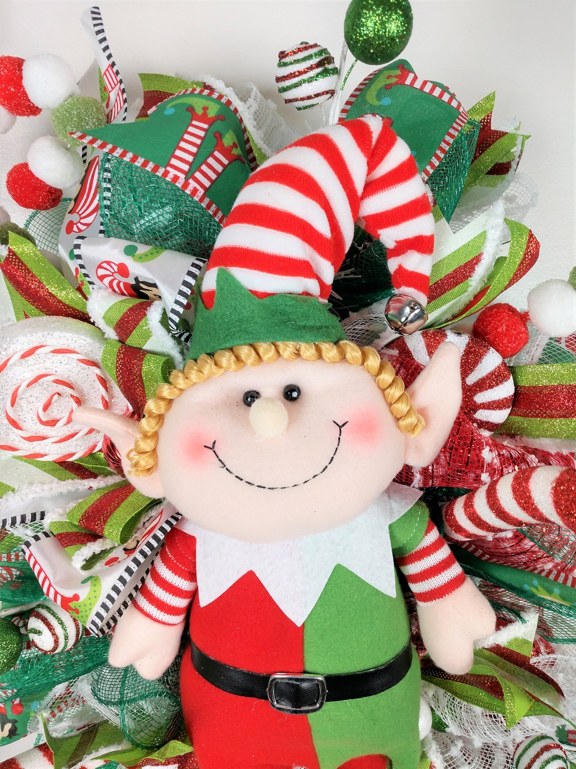 Elf Mesh Swag Wreath With Peppermints and Candy Canes - Etsy
