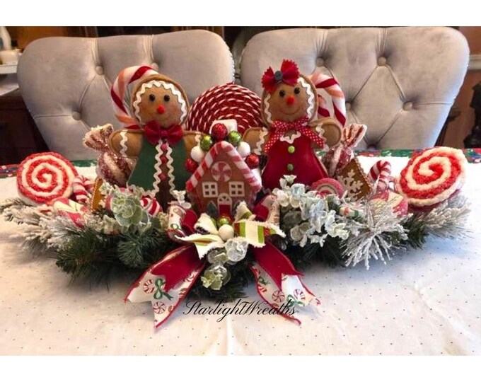 Gingerbread Christmas Table Centerpiece With Plush Boy and Girl With ...