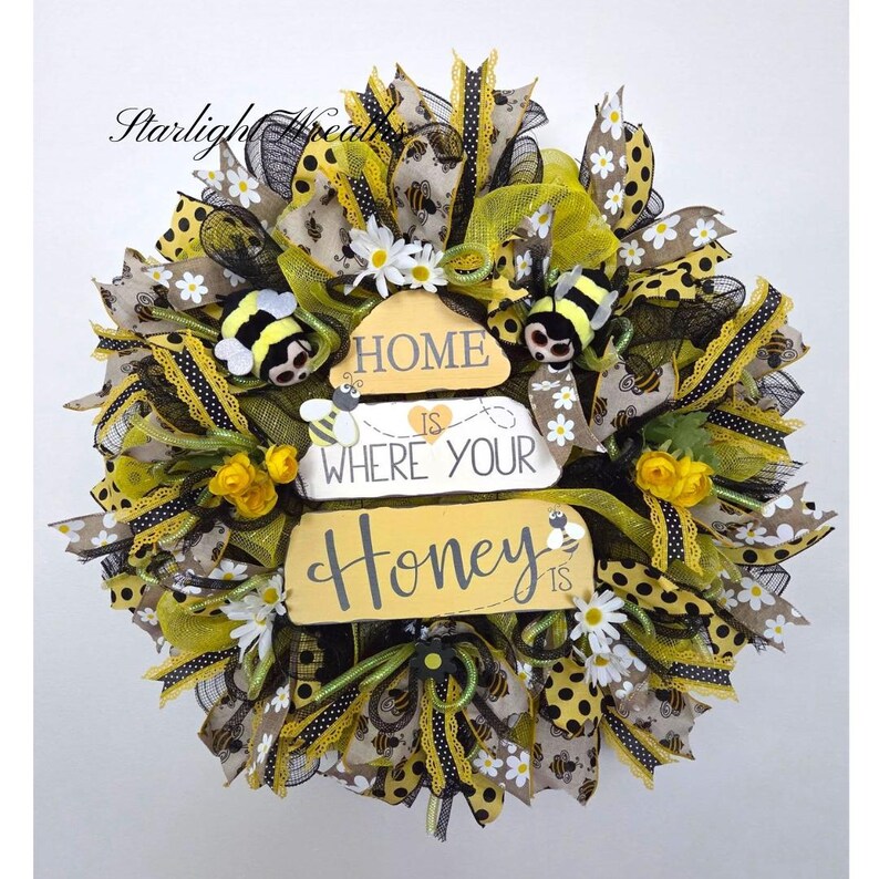 Honey Bee Mesh Wreath for Your Front Door for Summer Decorating - Etsy