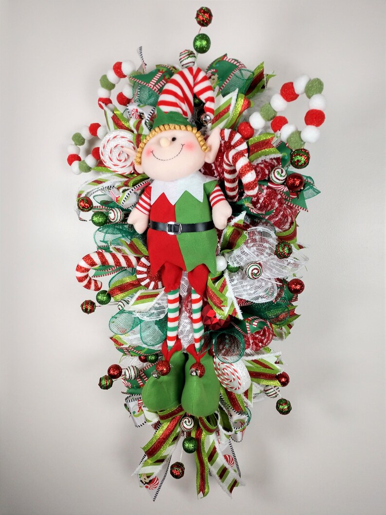 Elf Mesh Swag Wreath With Peppermints and Candy Canes - Etsy
