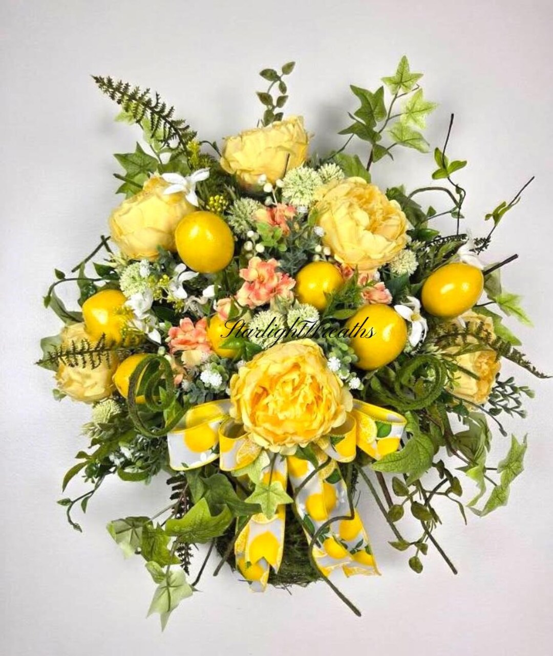 Lemons and Peonies Moss Basket Door Hanger for Your Wall or Front Door ...