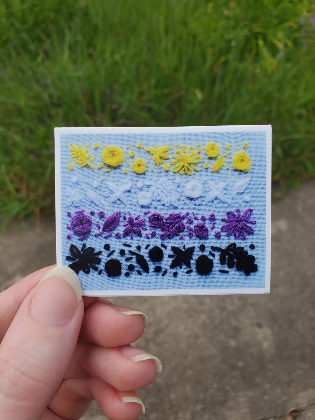 Non Binary Pride Flag Floral Embroidery Vinyl Sticker - 2.5x2 Inches ...