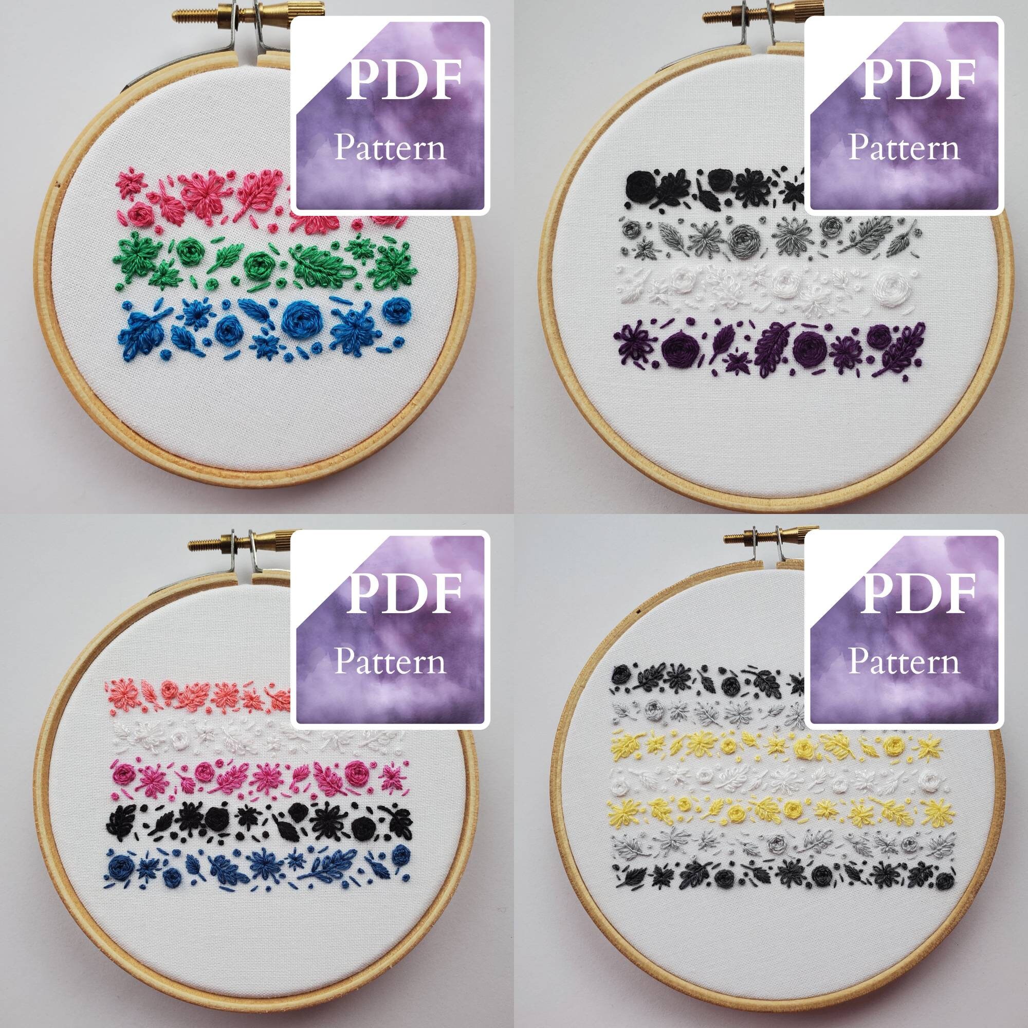 Pride Flag Floral Embroidery Patterns Bundle - Stitching Guide Included ...
