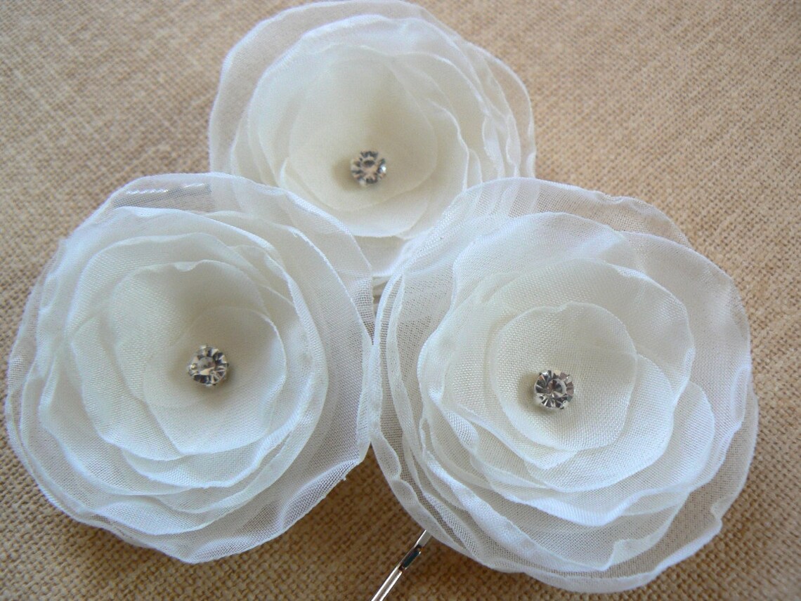 Ivory Wedding Flower Hair Clips set of 3, Bridal Hair Piece, Bridal ...