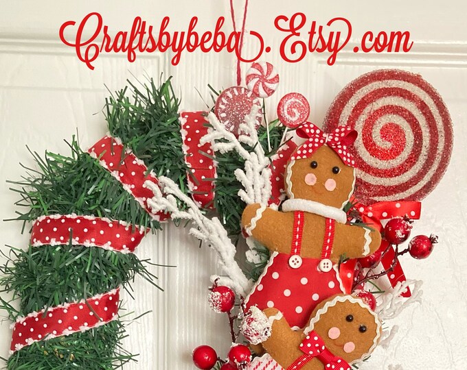 Gingerbread Christmas Candy Cane / Christmas Gingerbread Door Hanger ...