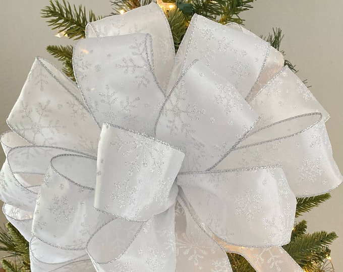 White Tree Topper / Christmas White Decorative Bow / Snowflakes White ...