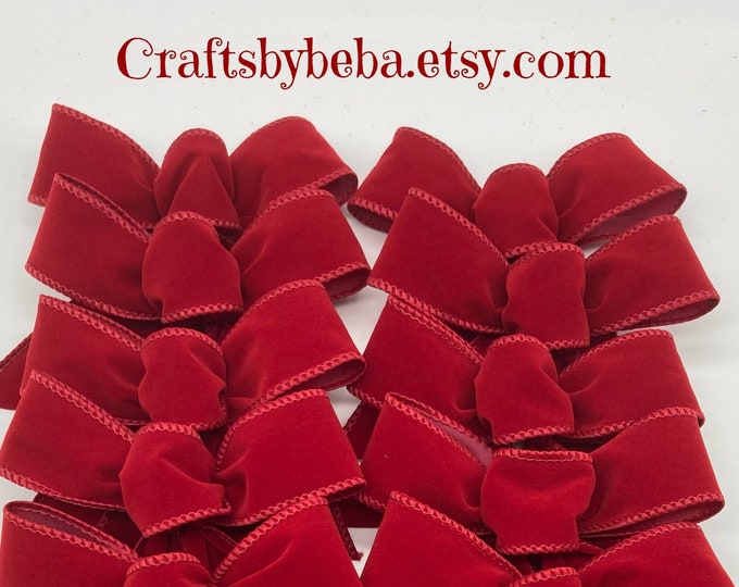 Christmas Velvet Tree Bows Set 12 Bows Christmas Cranberry Red