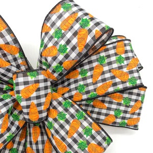 Easter Wreath Bow / Easter Black Gingham and Carrots Decorative Bow ...