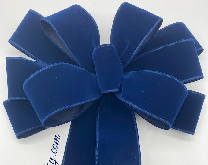 Blue Christmas Wreath Bow Blue Christmas Decorative Bow Navy Blue Christmas Velvet