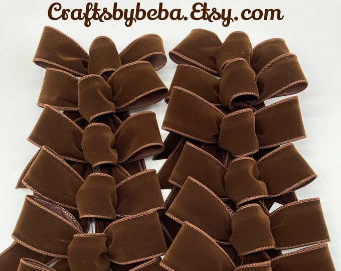 Brown Velvet Decorative Bows / Set 12 Bows / Christmas Tree Decor Bows ...