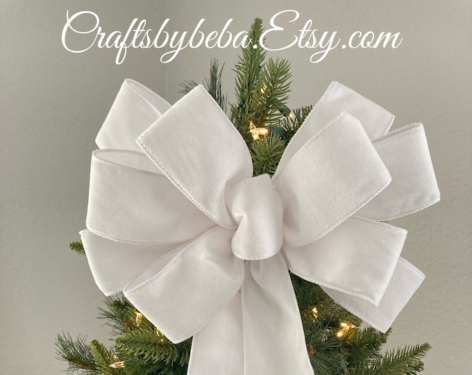 White Christmas Velvet Bow / Christmas White Velvet Tree Topper ...