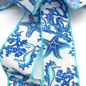 Seahorse, Starfish, Coral Blue Decorative Bow / Blue , Turquoise Summer ...