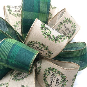 Christmas Tree Topper / Natural and Green Xmas Tree Topper / Xmas Plaid ...