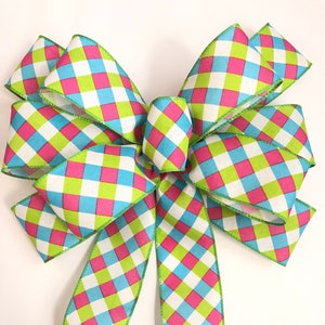 Easter Wreath Bow / Spring Gingham Plaid Decorative Bow / - Etsy