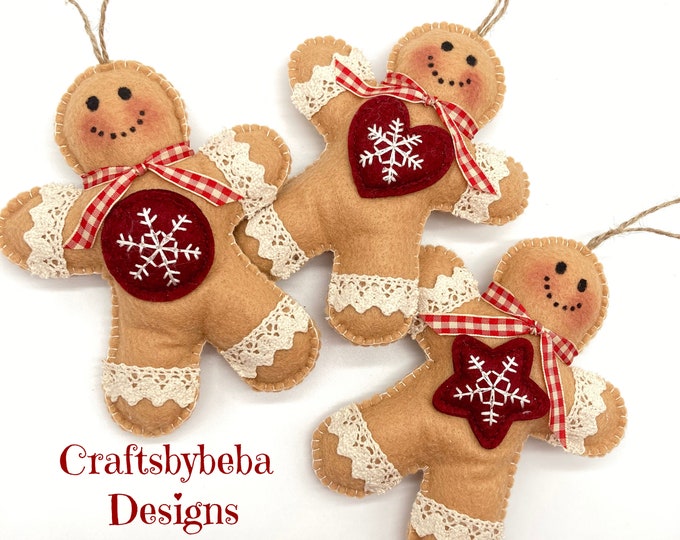 Gingerbread Christmas Ornaments / Set 3 Ornaments / Vintage Gingerbread ...