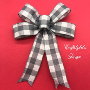 Gray Color Plaid Decorative Bows / Set 6 Bows / Gray and White Plaid ...