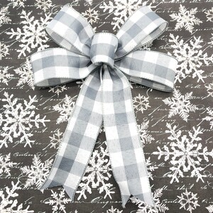 Gray Color Plaid Decorative Bows / Set 6 Bows / Gray and White Plaid ...
